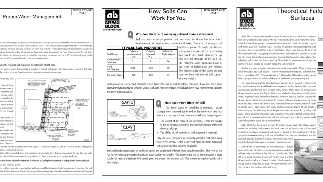 Allan Block Tech Sheets Showing Installation Tips